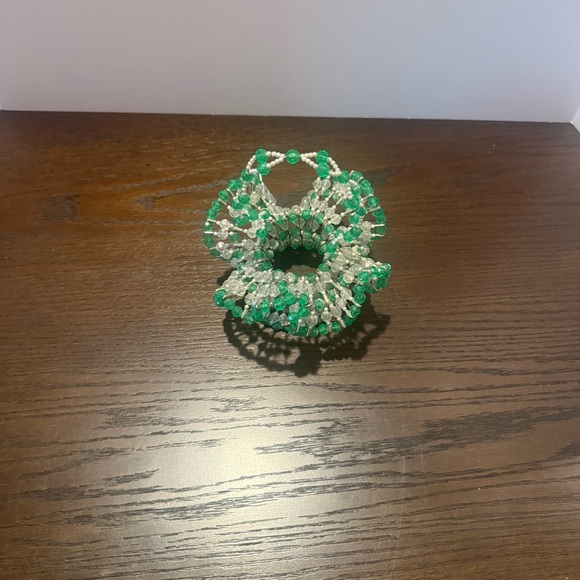 Other | Vintage Mid Century Safety Pin Basket And Beads Green And Clear ...